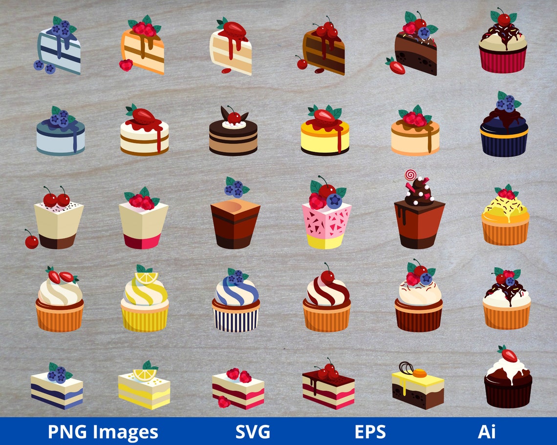 Cupcakes Clipart, Cakes Clipart, Colorful Cakes Clipart, Cake Slices ...