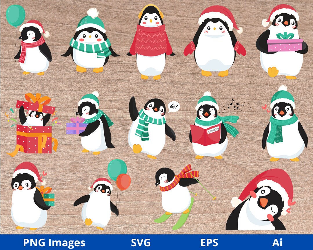 Christmas Penguins Clipart, Holiday Penguins, Cute Penguin, Penguins ...
