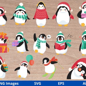 Christmas Penguins Clipart, Holiday Penguins, Cute Penguin, Penguins ...