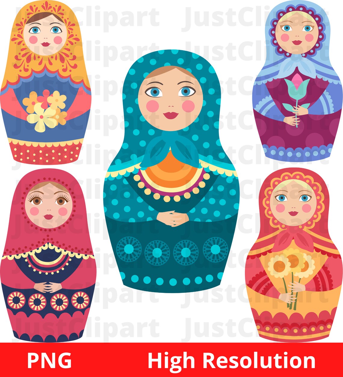 Matryoshka Clipart, Russian Dolls Clipart, Babushka, Dolls, Matryoshka ...