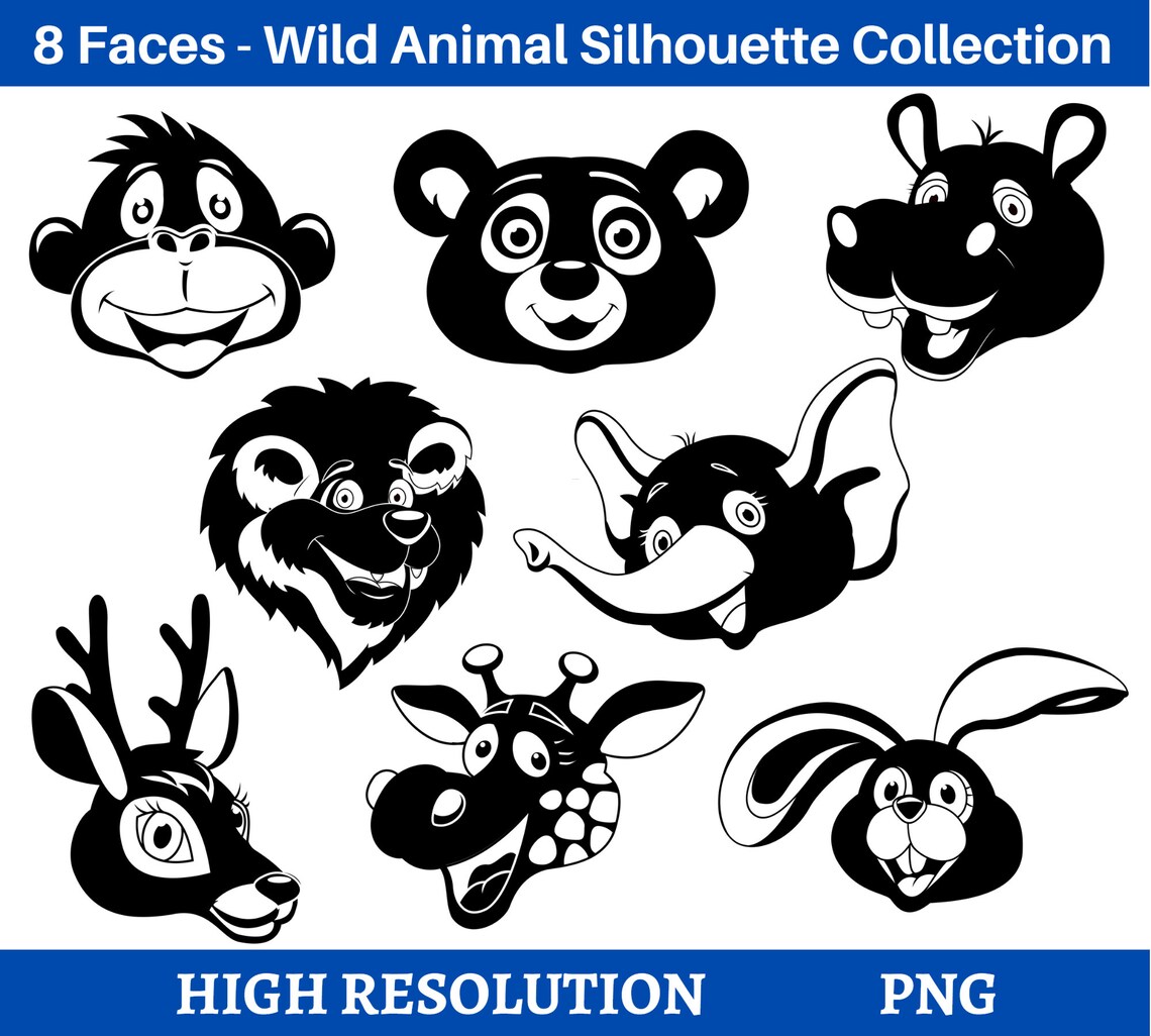 Animal Face Svg, Wild Animal Silhouette, Wild Life Svg, Animal Faces ...