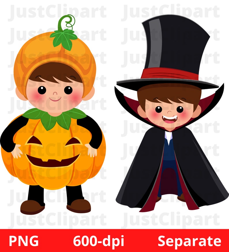 Halloween Costume Clipart, Halloween Kids Costume, Girls and Boys With ...