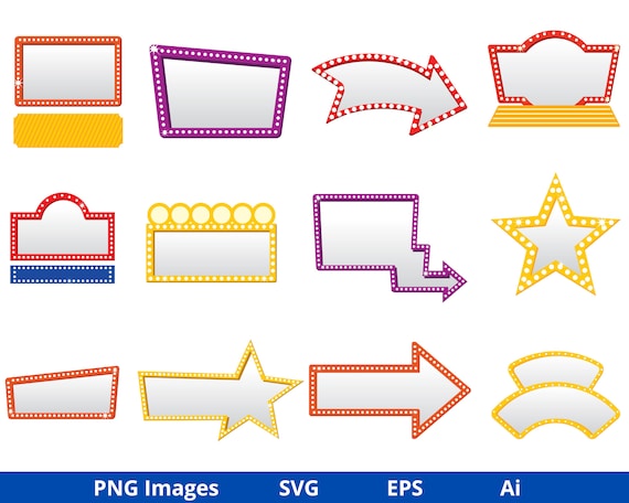 Marquee Lights Frame Clipart Frame Clipart Marquee Sign - Etsy