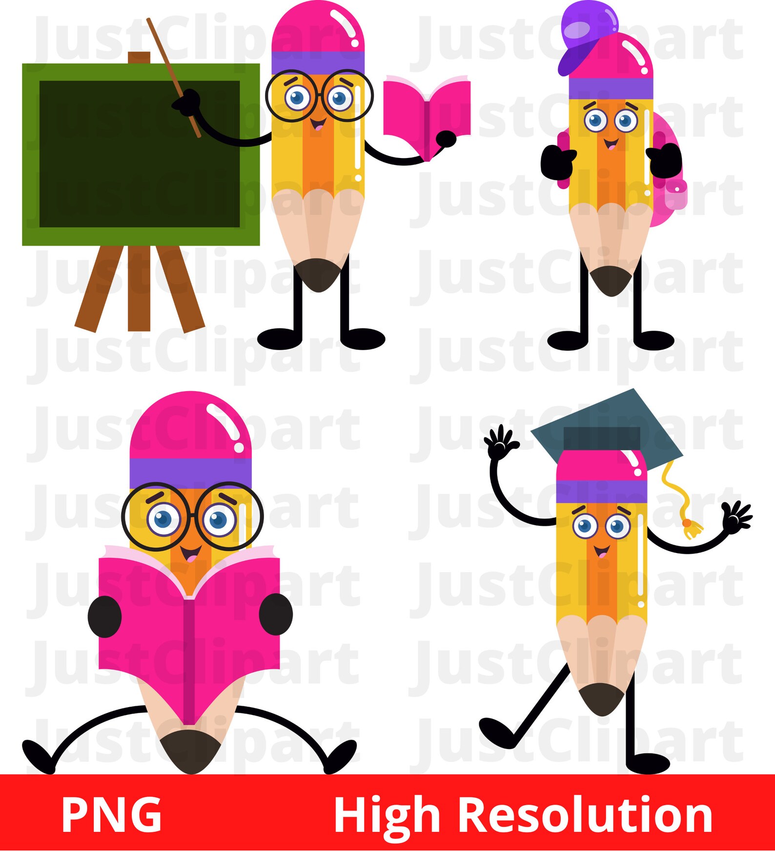 Cute Pencil Clipart, Kawaii Pencil Clipart, Pencils Clipart, Stationery ...