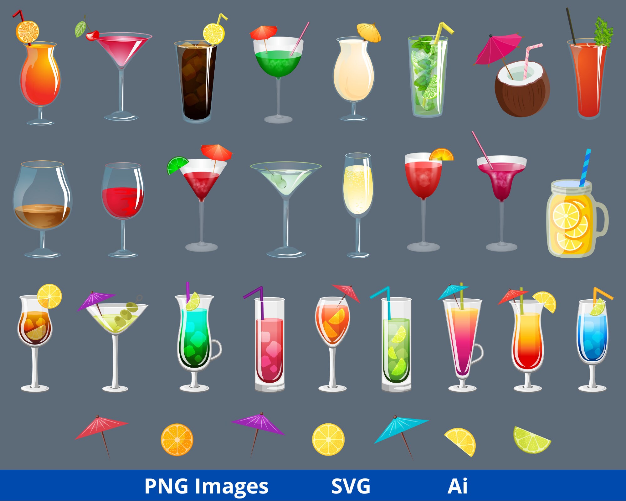 Cocktails Clipart, Summer Clipart, Summer Cocktail Clipart, Tropical ...