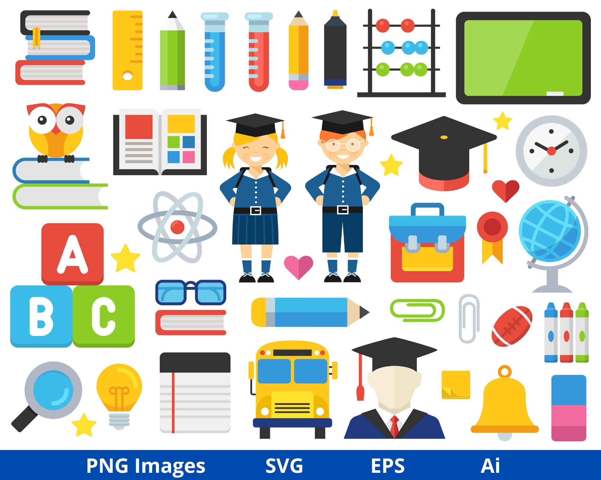 Back to School Clipart, School Clipart, Stationery Clipart, Educational ...