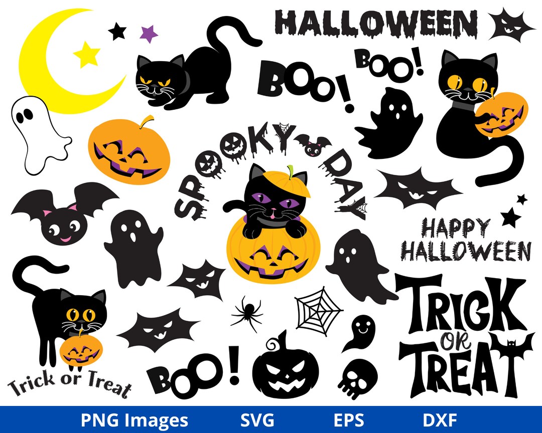 Halloween Clipart, Black Cat Clipart, Halloween Cat Clipart, Halloween ...