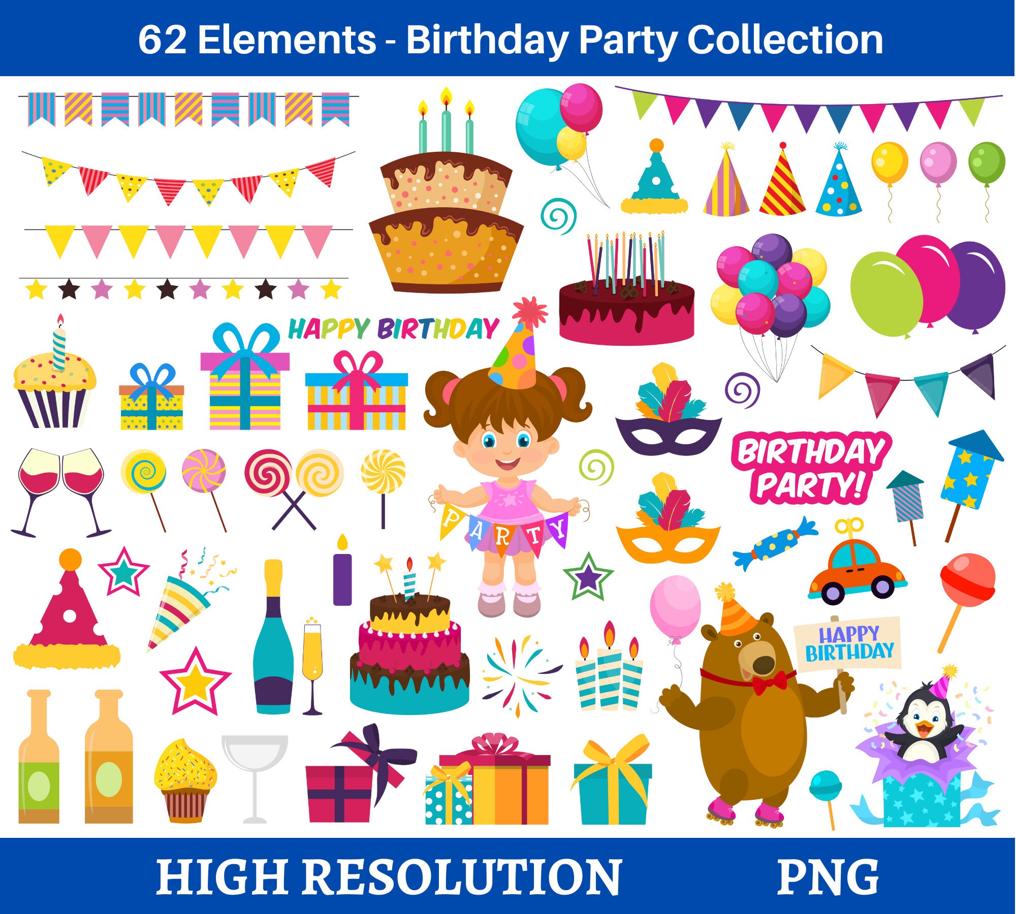Birthday Clipart, Party Clipart, Garland Clipart, Birthday Girl Clipart ...