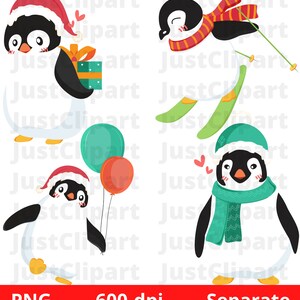 Christmas Penguins Clipart, Holiday Penguins, Cute Penguin, Penguins ...