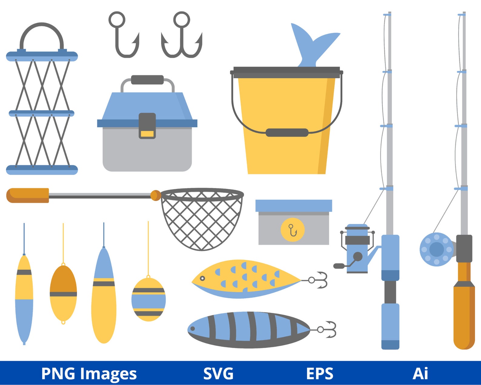 Fishing Clipart, Fishing Tackle, Fishing Rod, Hook, Line, & Sinker ...
