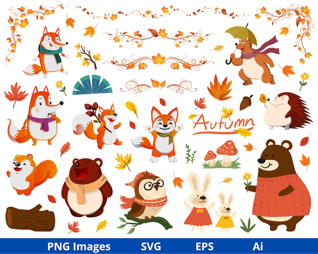 Autumn Animals Clipart, Fall Clipart, Autumn Clipart, Leaves Clipart ...