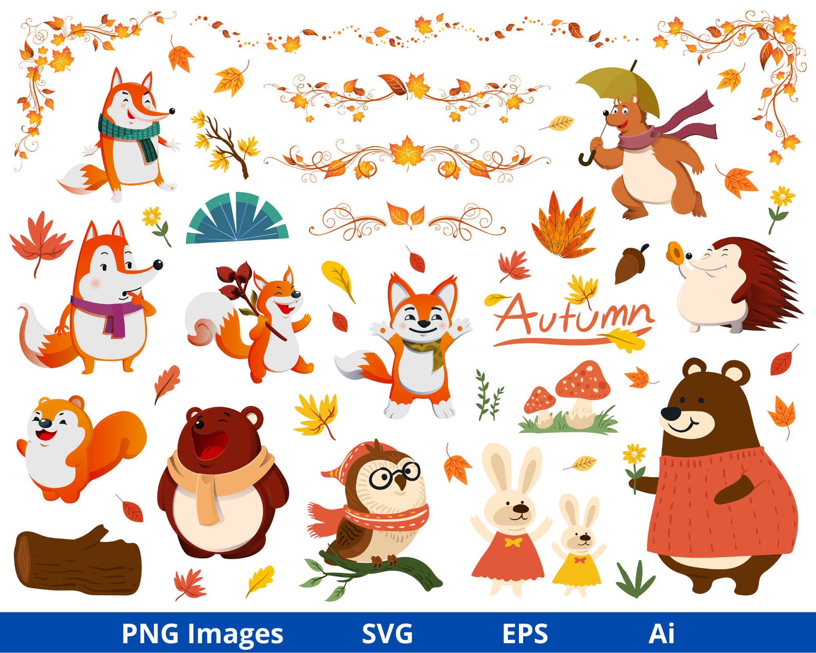 Autumn Animals Clipart Fall Clipart Autumn Clipart Leaves - Etsy