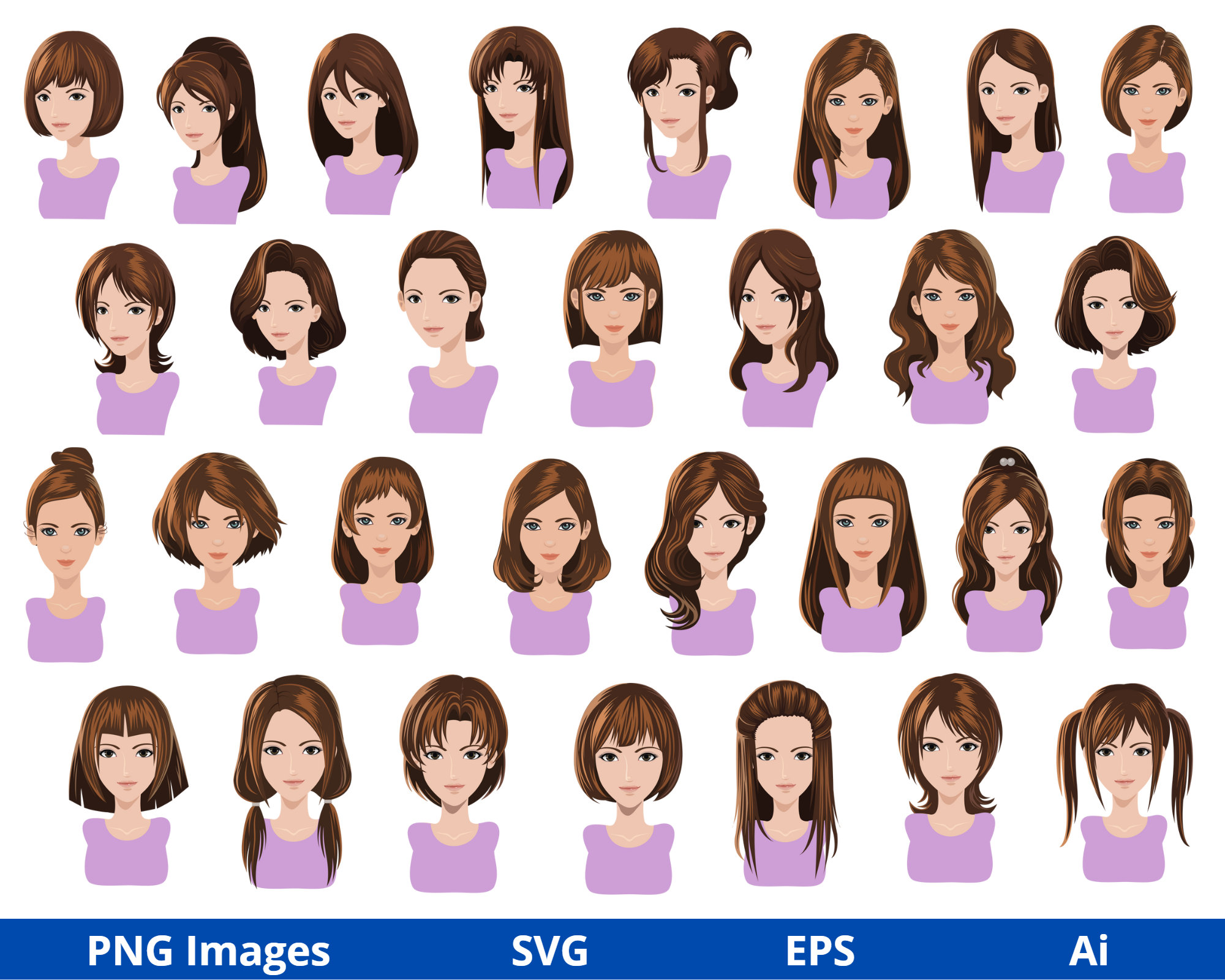 Hairstyles Clipart, Fashion Girl Clipart, Braid Hairstyle, Curly ...