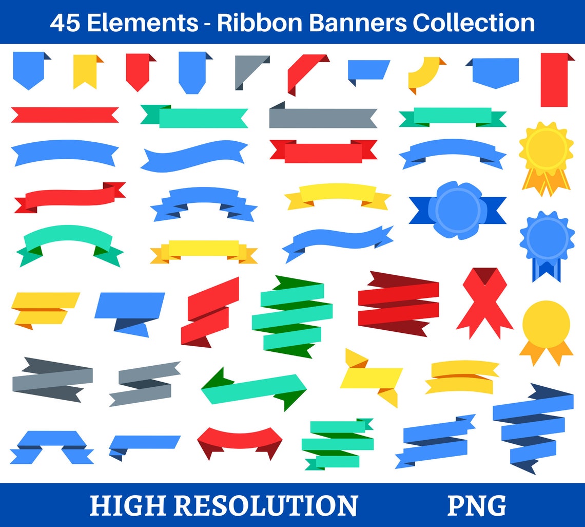 Ribbon Clipart Banner Clipart Stitched Ribbons Clipart - Etsy