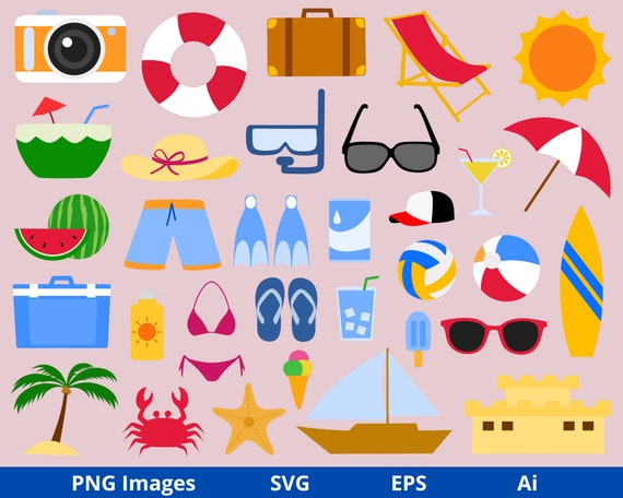 Summer Clipart Beach Clipart Tropical Fun Clipart Season | Etsy