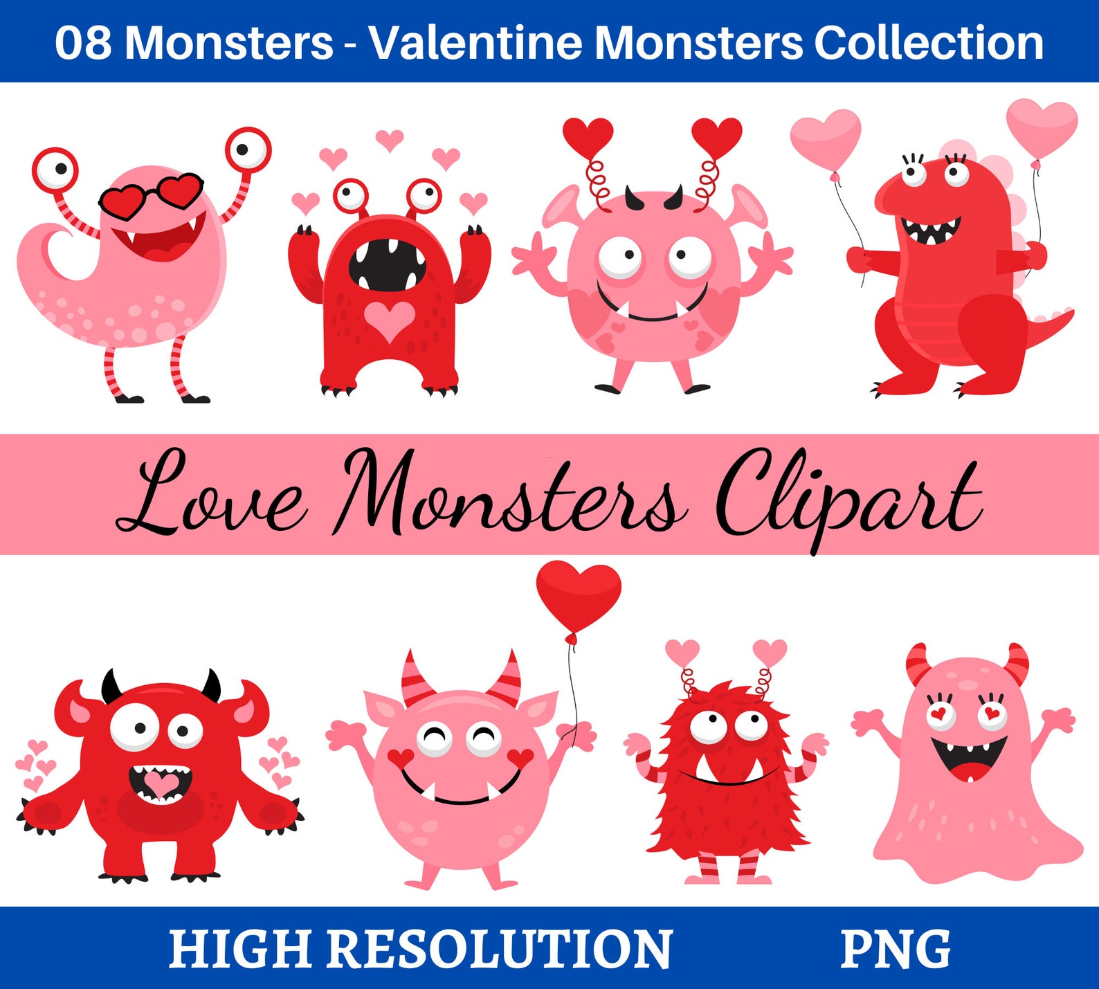 Valentine Monsters Clipart, Love Monsters Clipart, Monster Svg ...