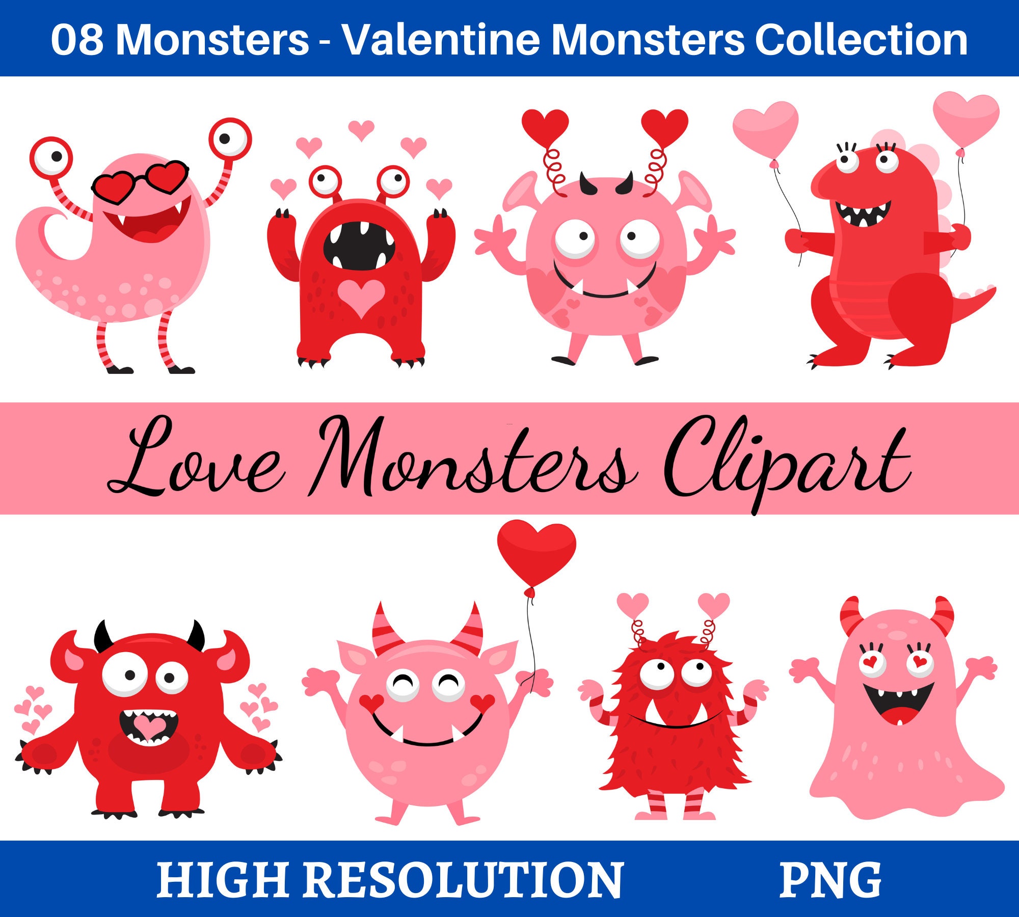 Valentine Monsters Clipart, Love Monsters Clipart, Monster Svg ...