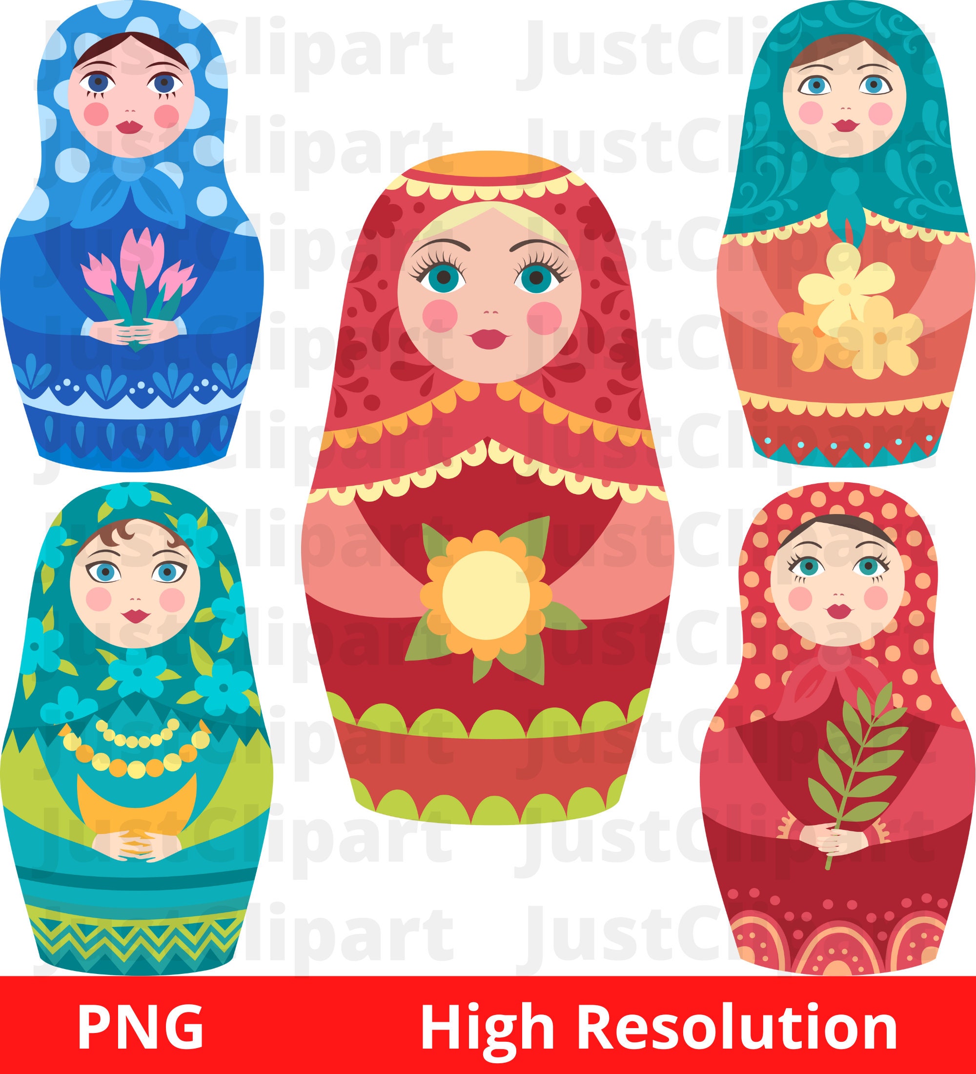 Matryoshka Clipart, Russian Dolls Clipart, Babushka, Dolls, Matryoshka ...