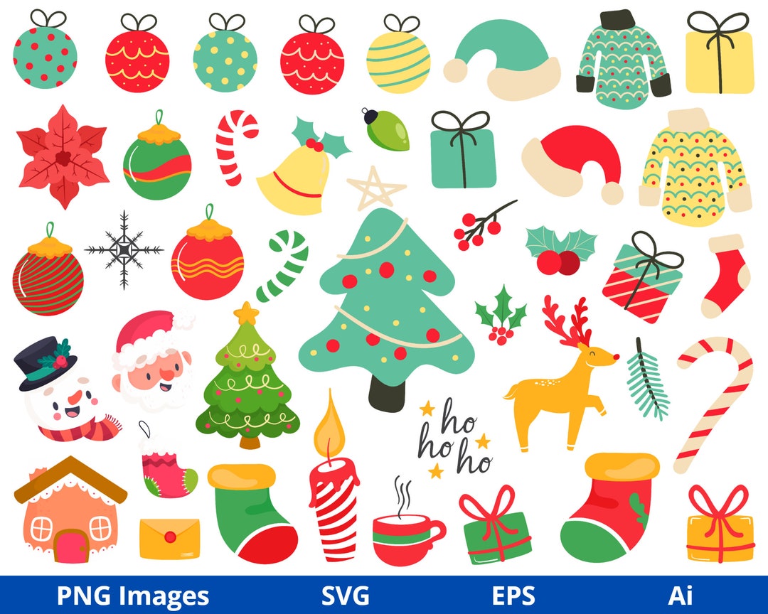 Christmas Clipart, Hand Drawn Christmas Clip Art, Xmas Elements, Winter ...