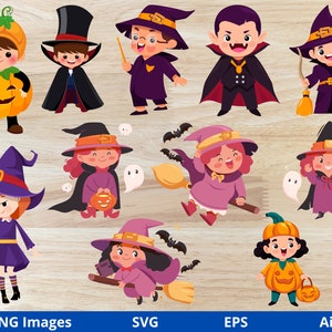 Halloween Costume Clipart, Halloween Kids Costume, Girls and Boys With ...