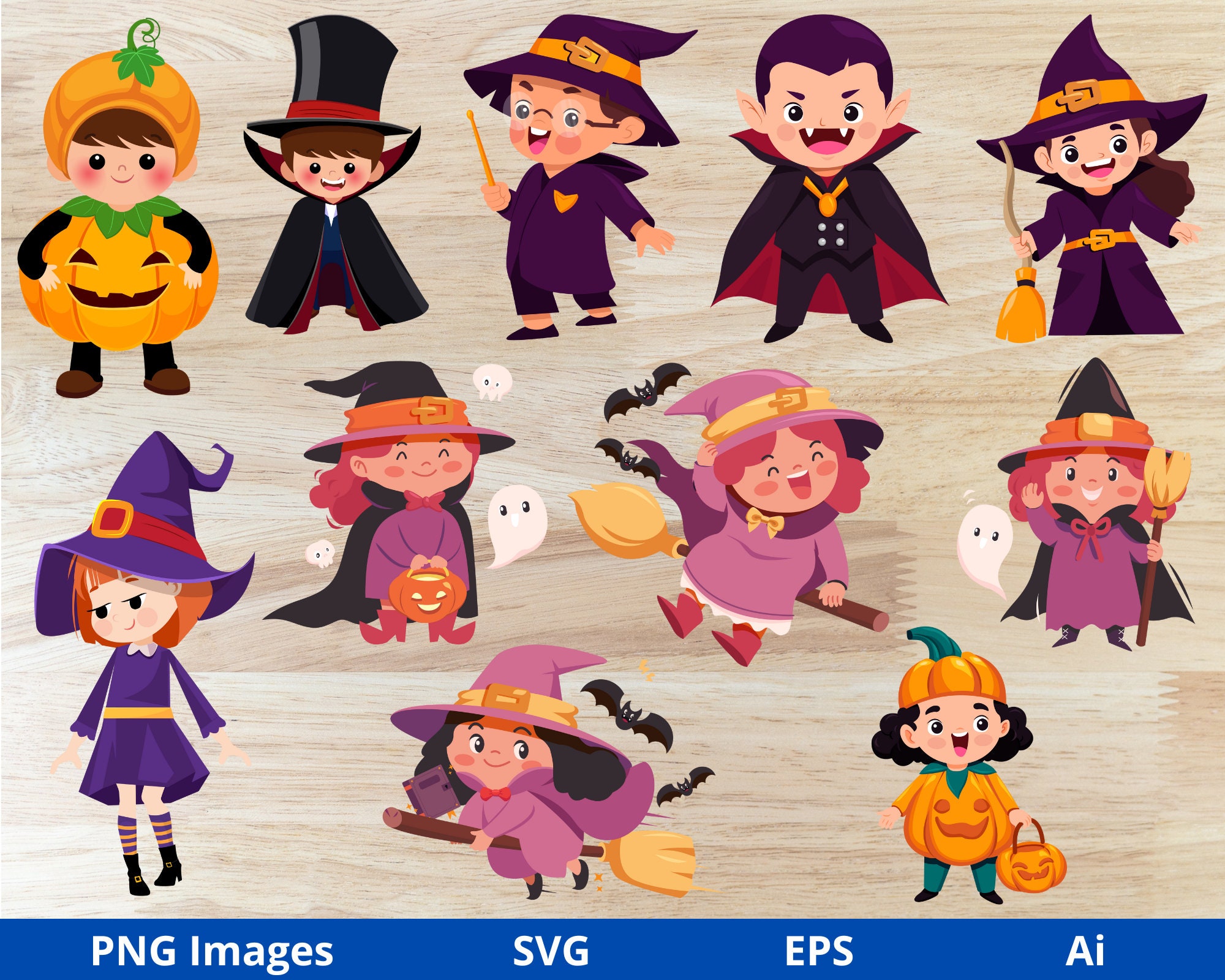 Halloween Costume Clipart, Halloween Kids Costume, Girls and Boys With ...