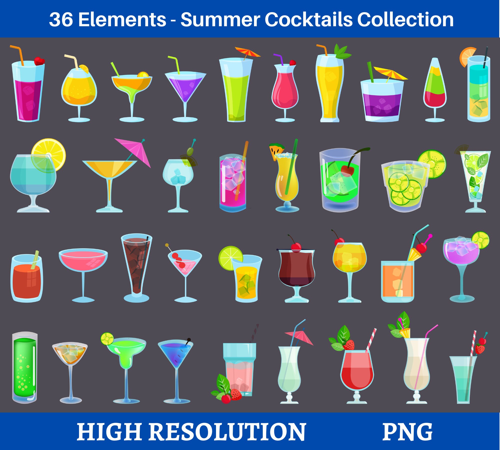 Cocktails Clipart, Summer Clipart, Summer Cocktail Clipart, Tropical ...
