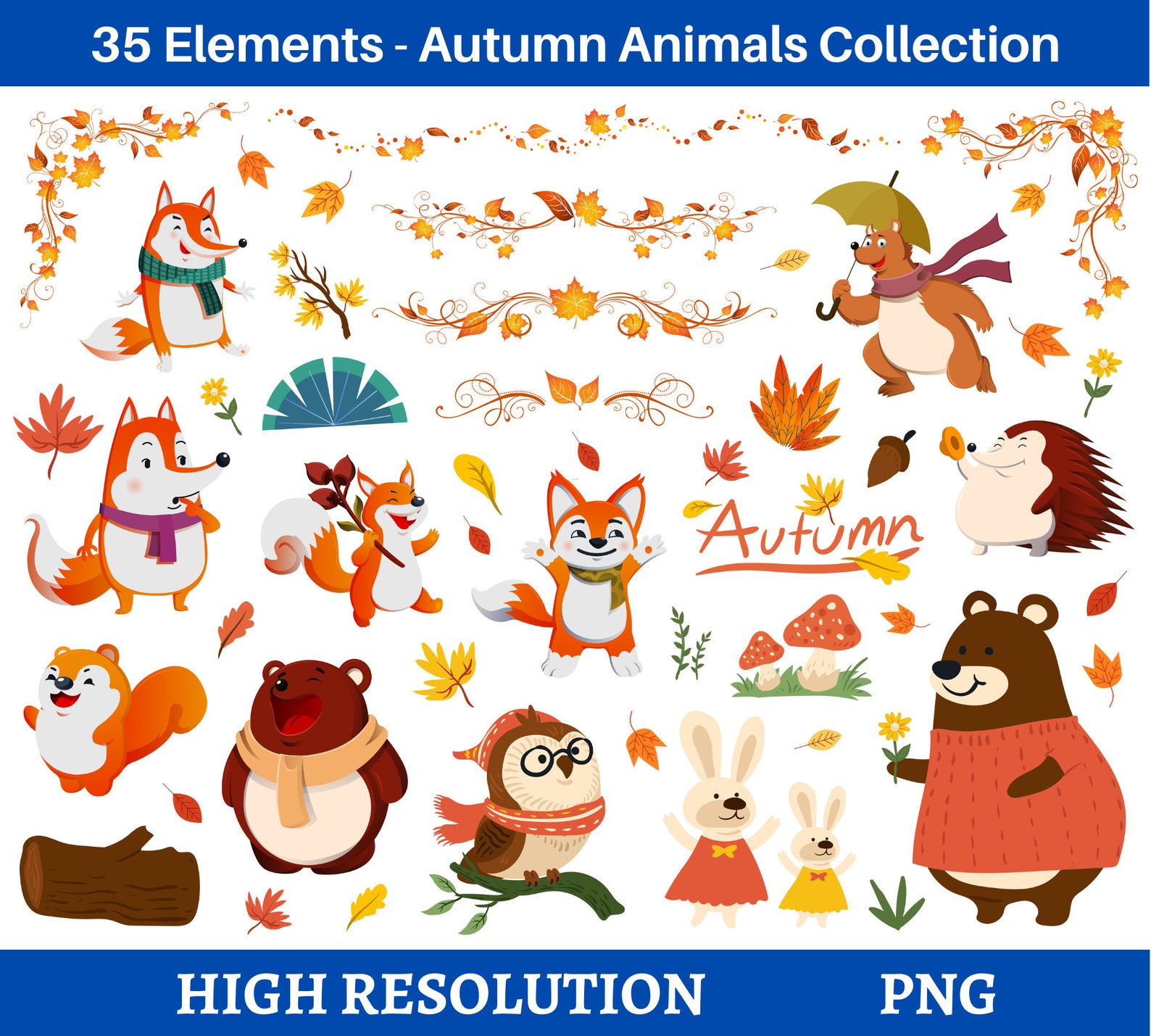 Autumn Animals Clipart, Fall Clipart, Autumn Clipart, Leaves Clipart ...