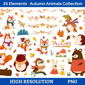 Autumn Animals Clipart Fall Clipart Autumn Clipart Leaves - Etsy