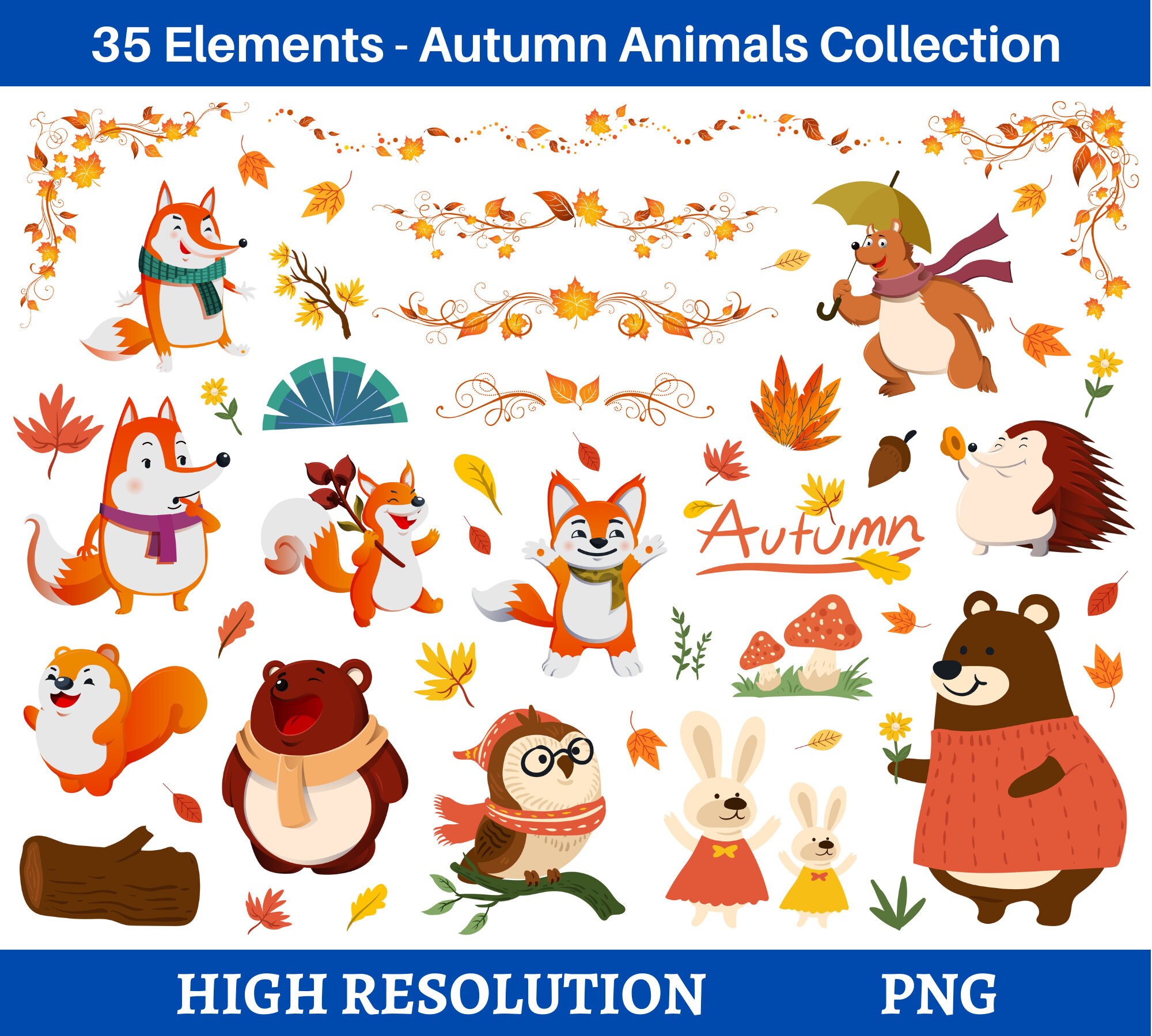 Autumn Animals Clipart, Fall Clipart, Autumn Clipart, Leaves Clipart ...