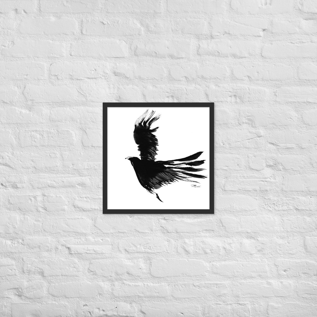 Printable Art: Raven in Flight Chinese Ink Painting - Downloadable Wall ...