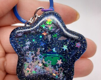 Kawaii Cinnamon Dog Star Cloud Space Ship , Bubble Tea Liquid Keychain ...