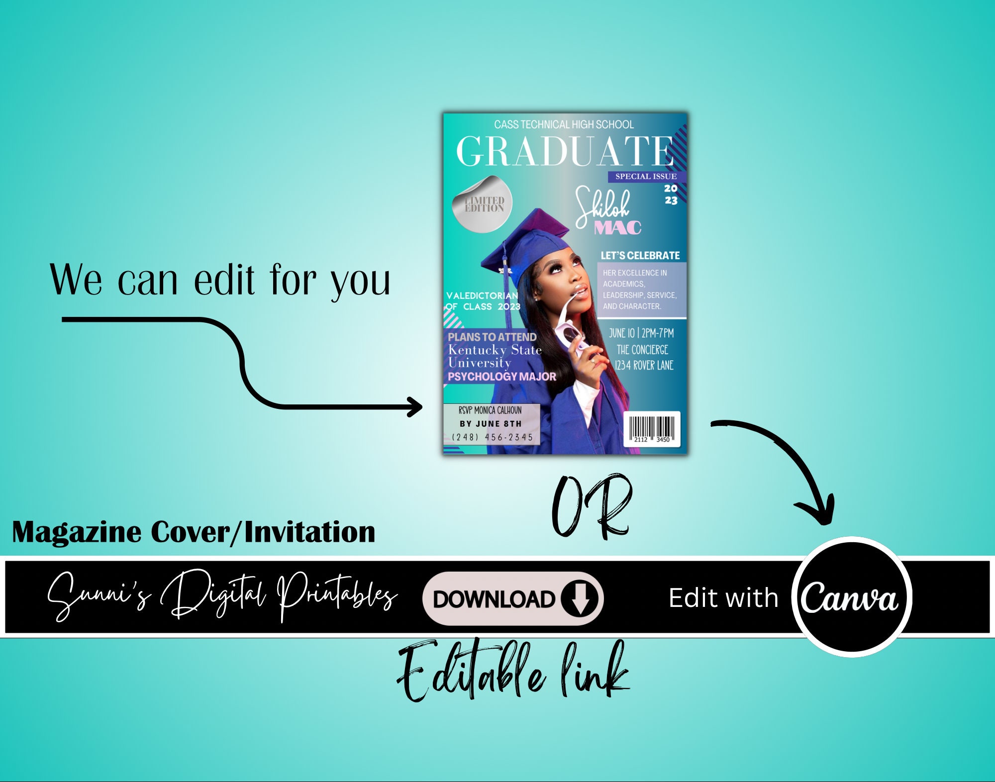 Graduation Magazine Cover Senior /grad Celebration Personal Editing is ...