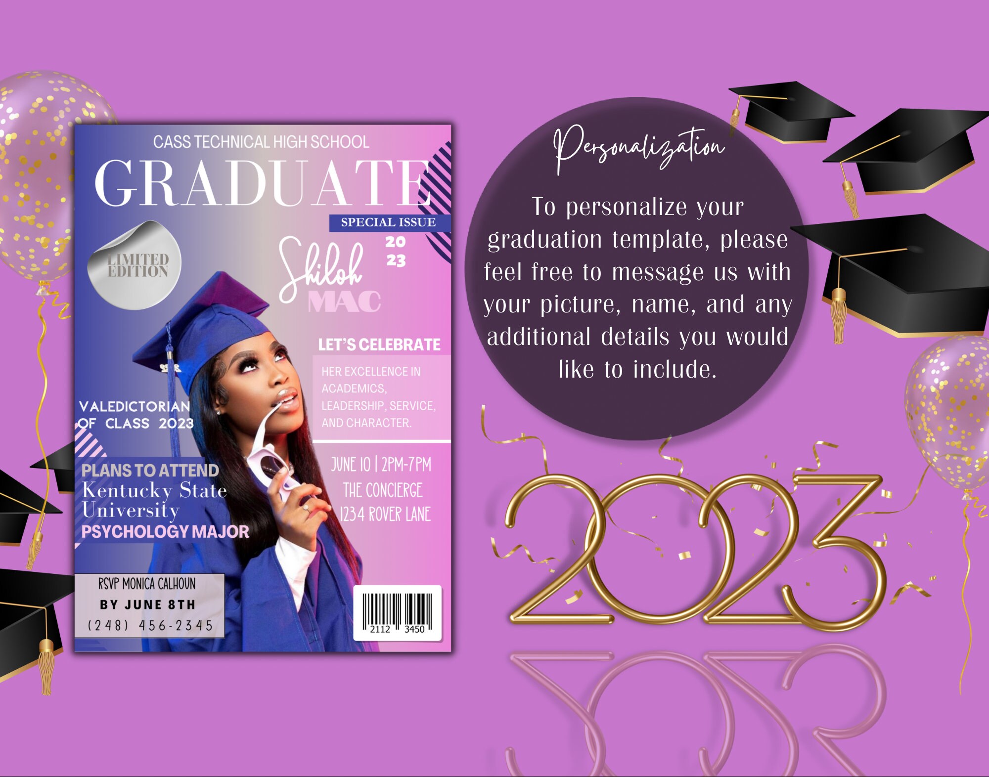 Graduation Magazine Cover Class of 2023 Editable With Canva Send ...