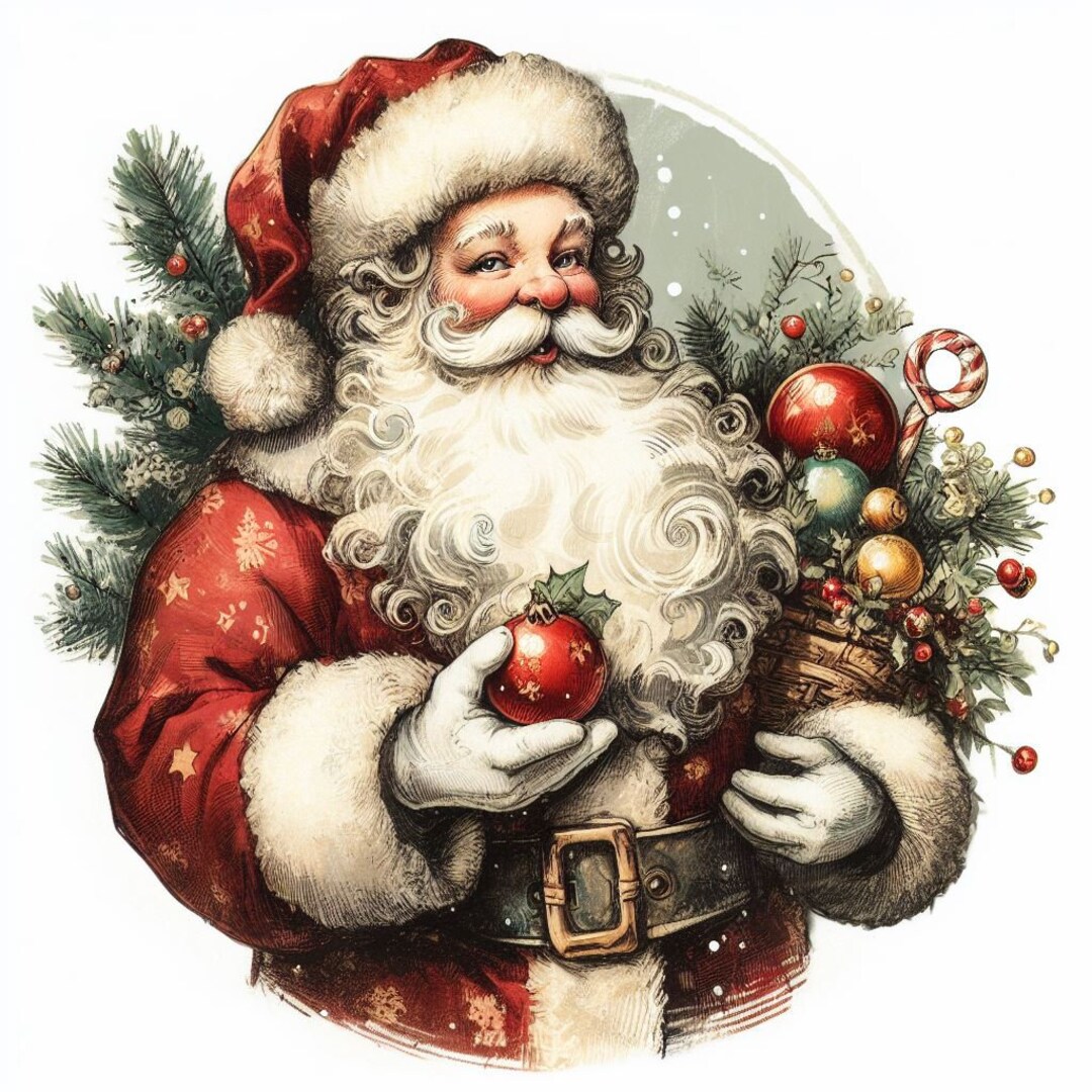 Vintage Santa Claus Watercolor PNG Design, Instant Digital Christmas ...