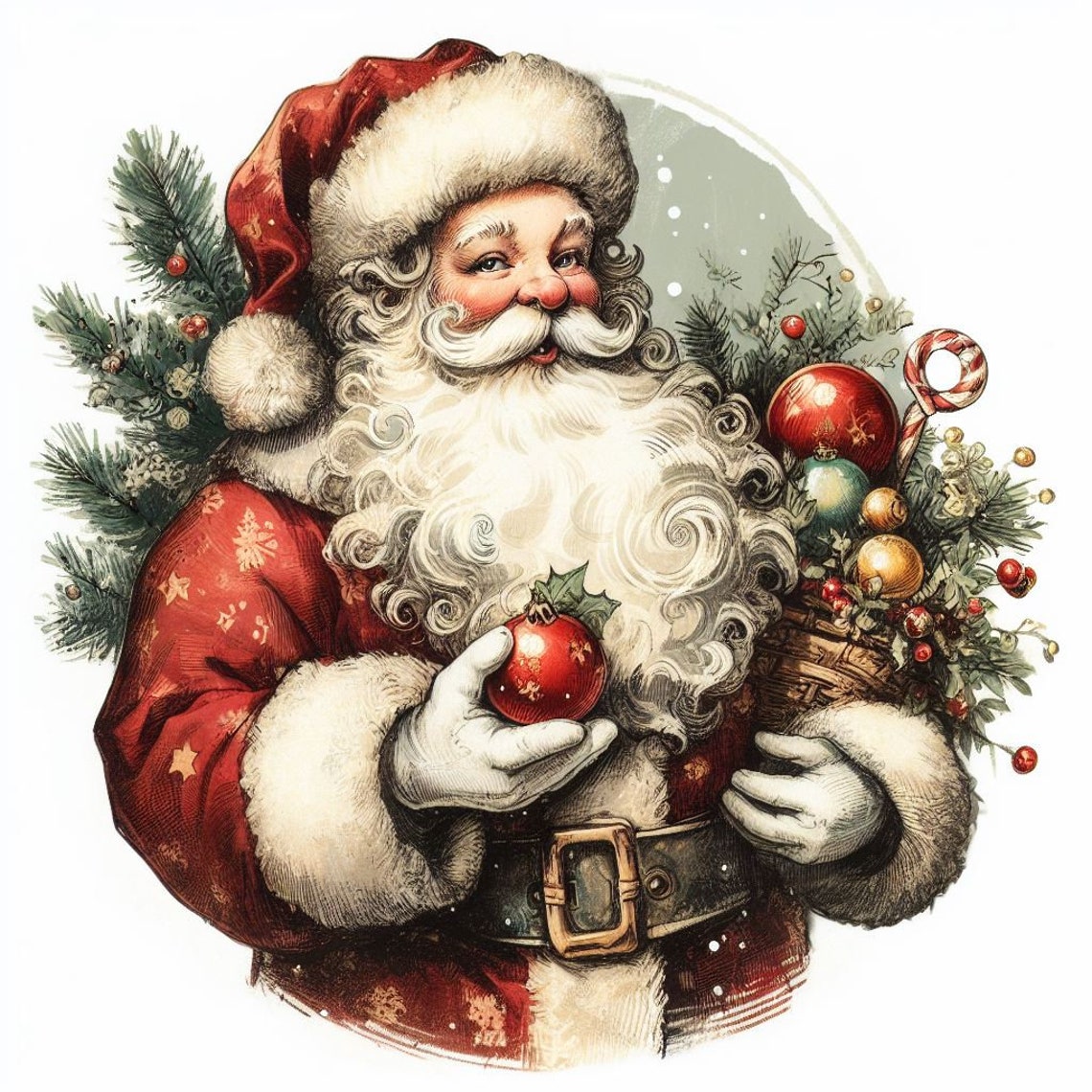 Vintage Santa Claus Watercolor PNG Design, Instant Digital Christmas ...