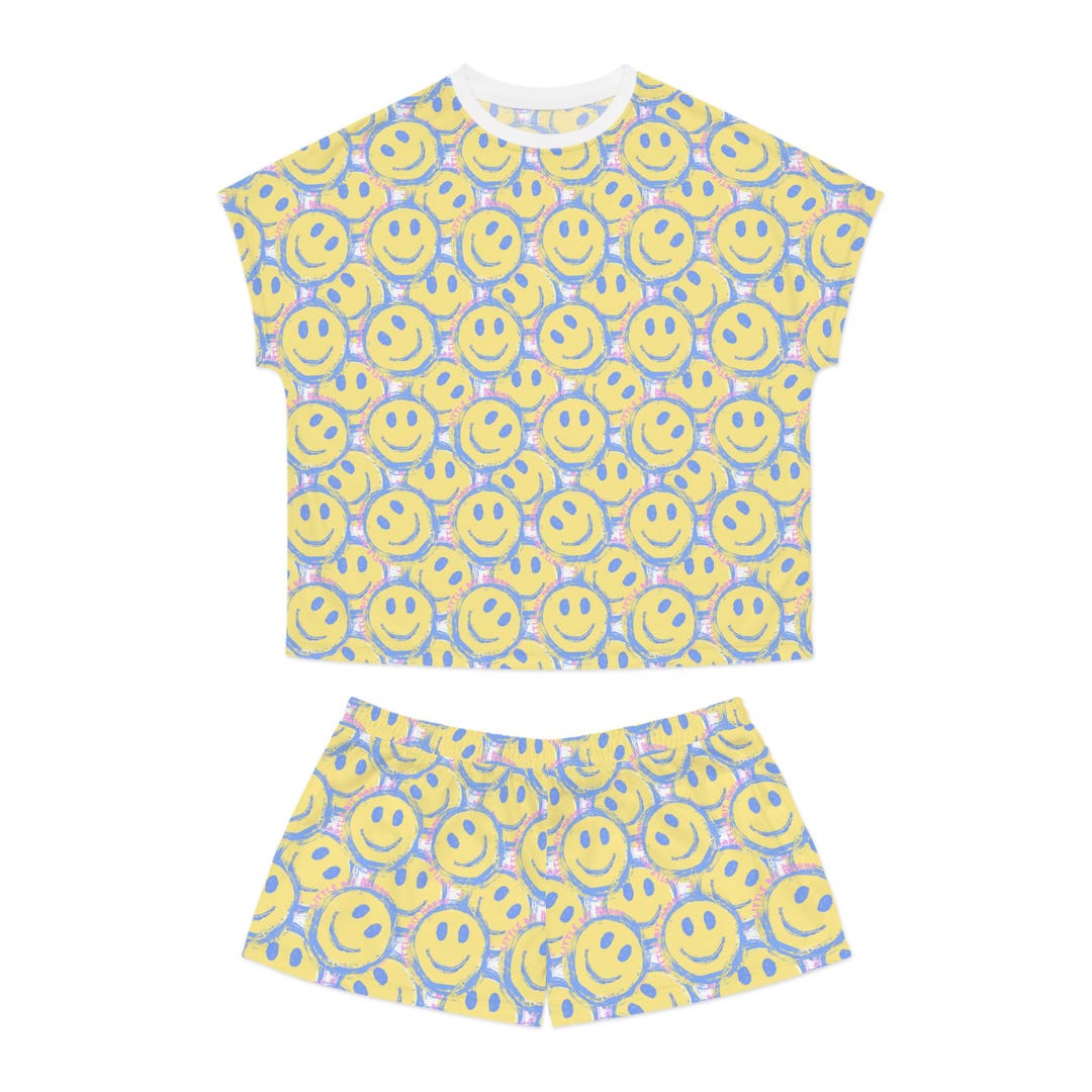 Smiley Pajama Set Pink, Women's Pajamas Shorts, 90s Y2K Smiley Nirvana ...