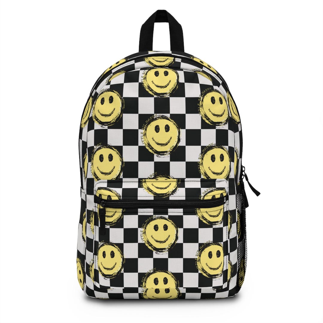 Checkered Smiley Backpack, Retro 90s Y2K Smiley Nirvana Adjacent - Etsy