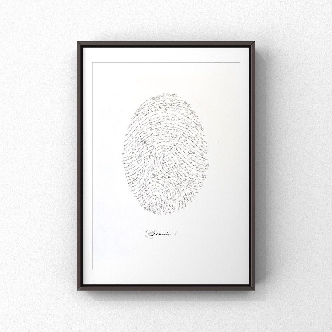 Handwritten Calligraphy Fingerprint Art Genesis 1 Unique Christian Wall ...