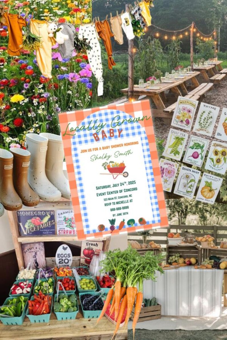 Locally Grown Baby Shower Invitation: Farm to Table Theme (digital ...