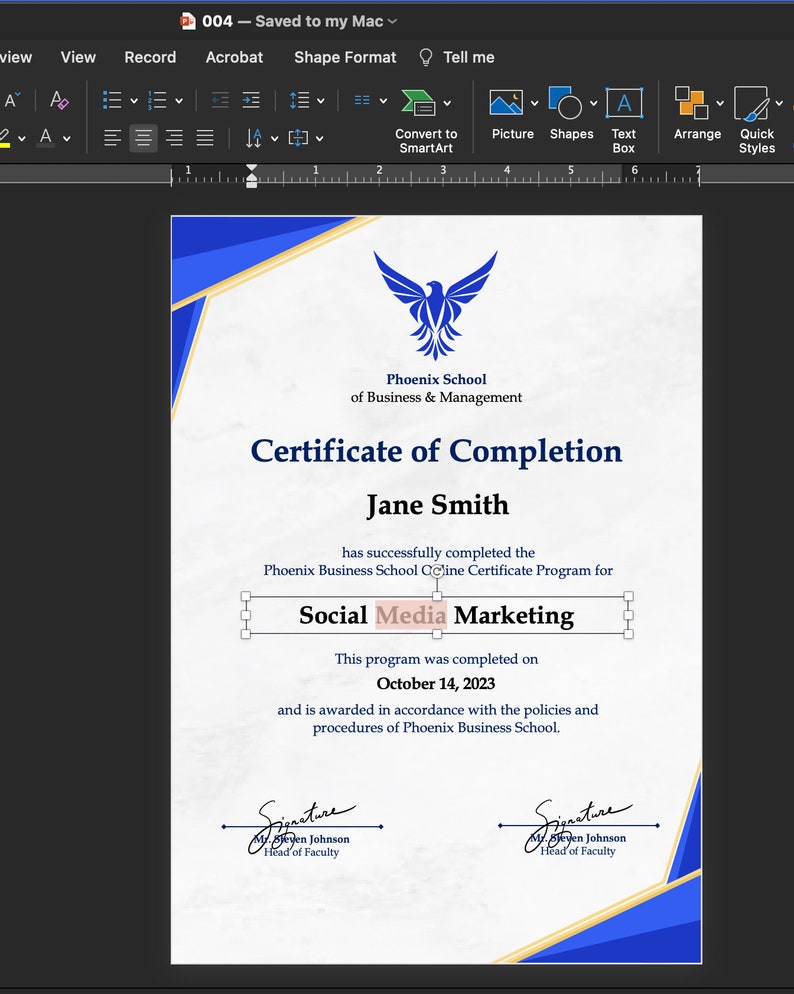 Diploma Certificate of Completion Template - Powerpoint (.pptx) A4 - Etsy