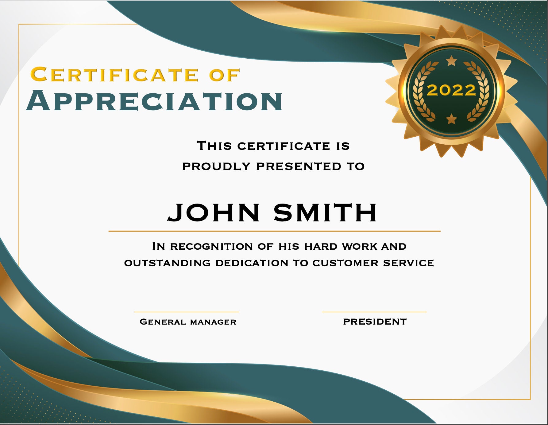 Certificate of Appreciation Gold and Green Diploma - Etsy