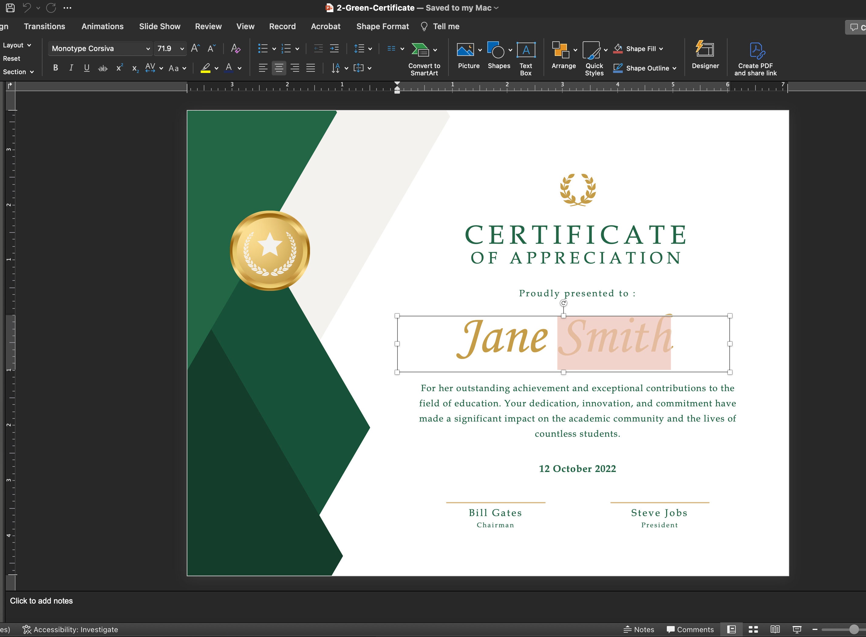 Certificate of Appreciation - Gold and Green, Diploma, Recognition ...