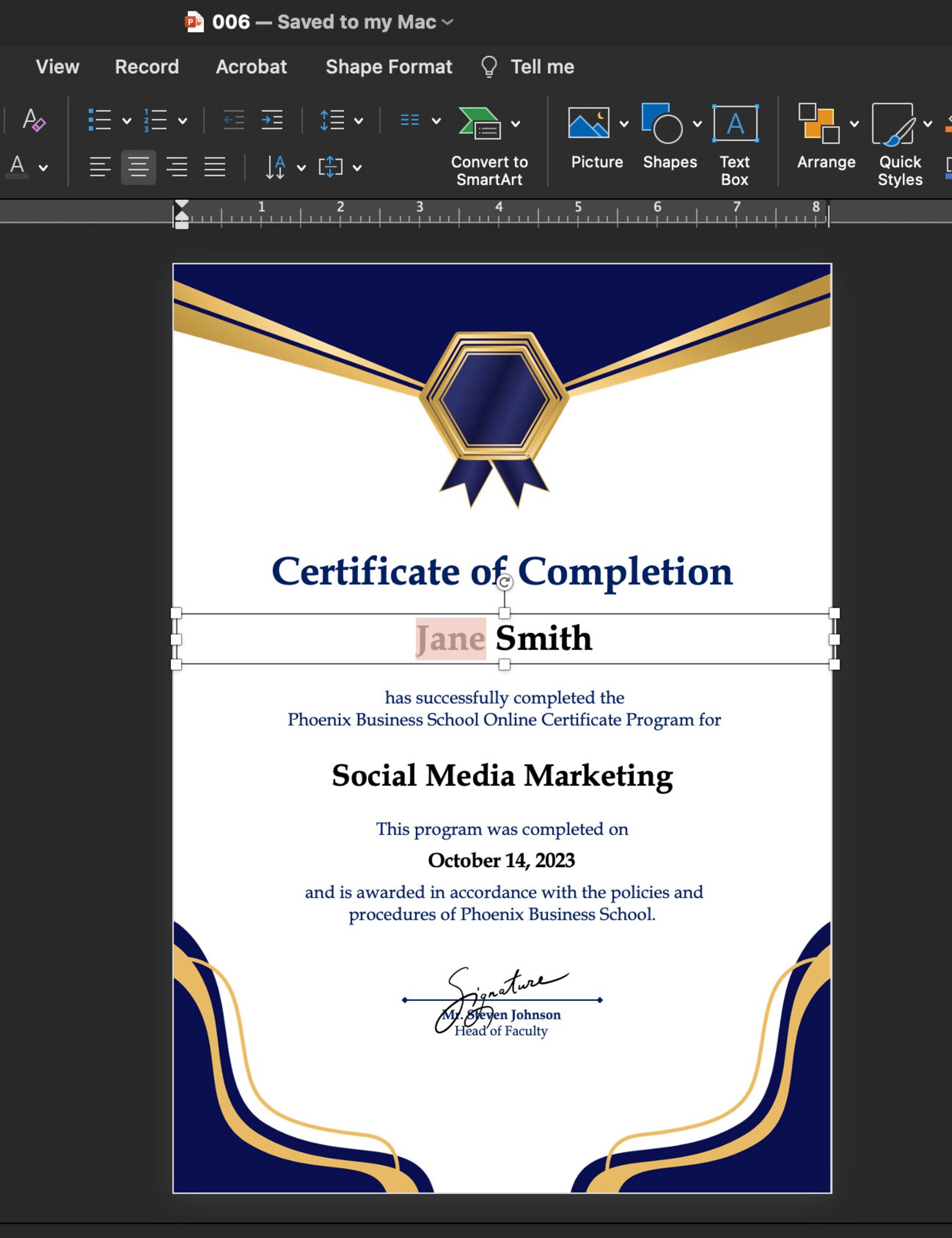 Customizable Certificate of Completion, Diploma in Powerpoint (.pptx ...