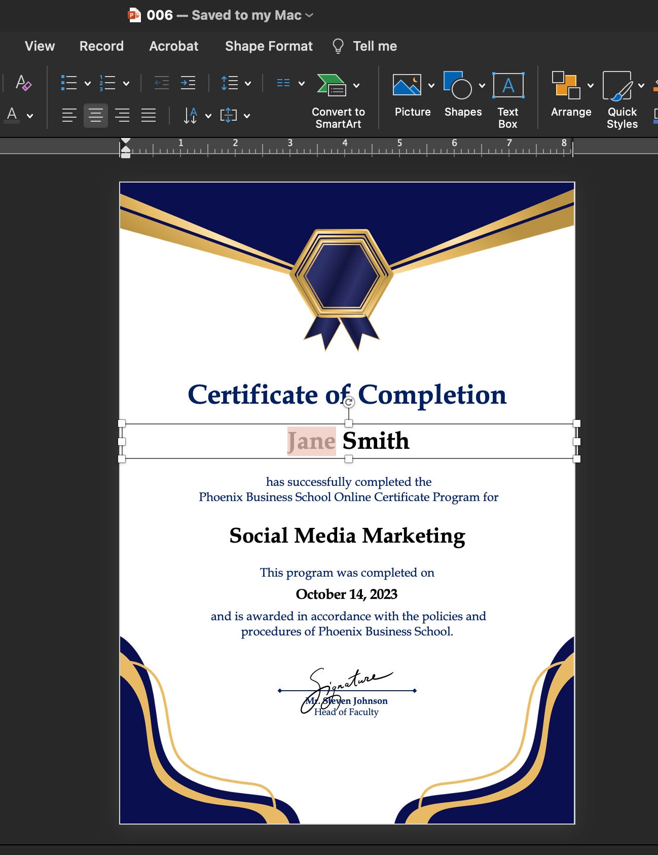 Customizable Certificate of Completion, Diploma in Powerpoint (.pptx ...