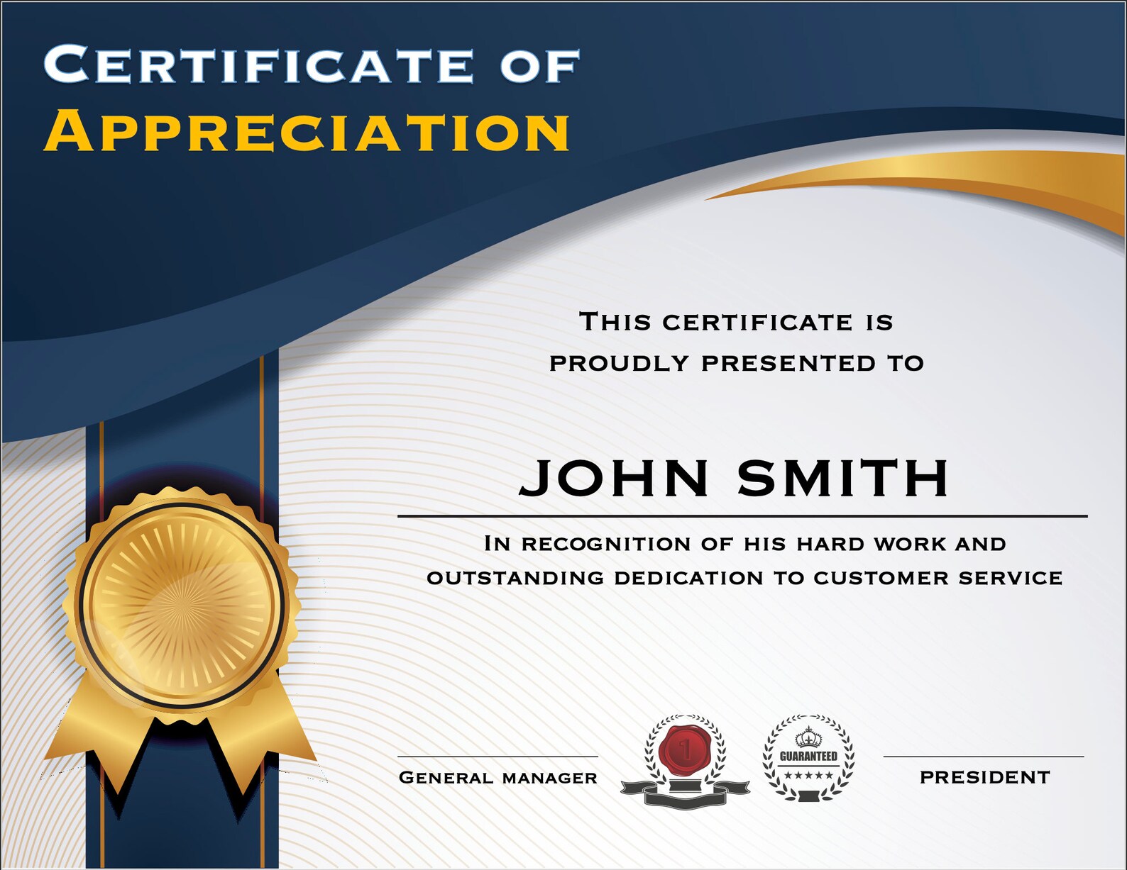 Certificate of Appreciation - Diploma Blue and Gold - Etsy