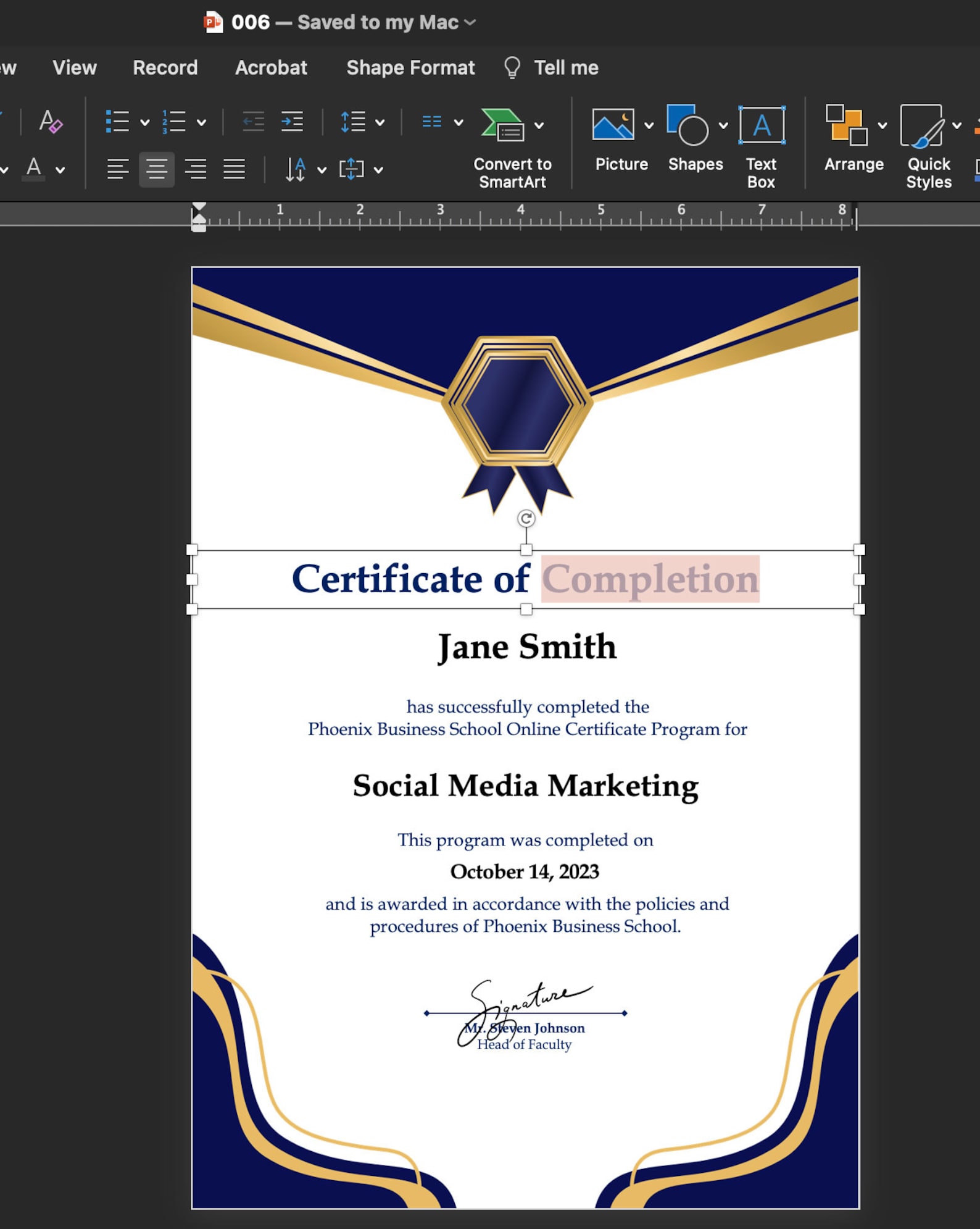 Customizable Certificate of Completion, Diploma in Powerpoint (.pptx ...