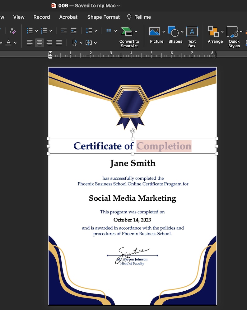 Customizable Certificate of Completion, Diploma in Powerpoint (.pptx ...