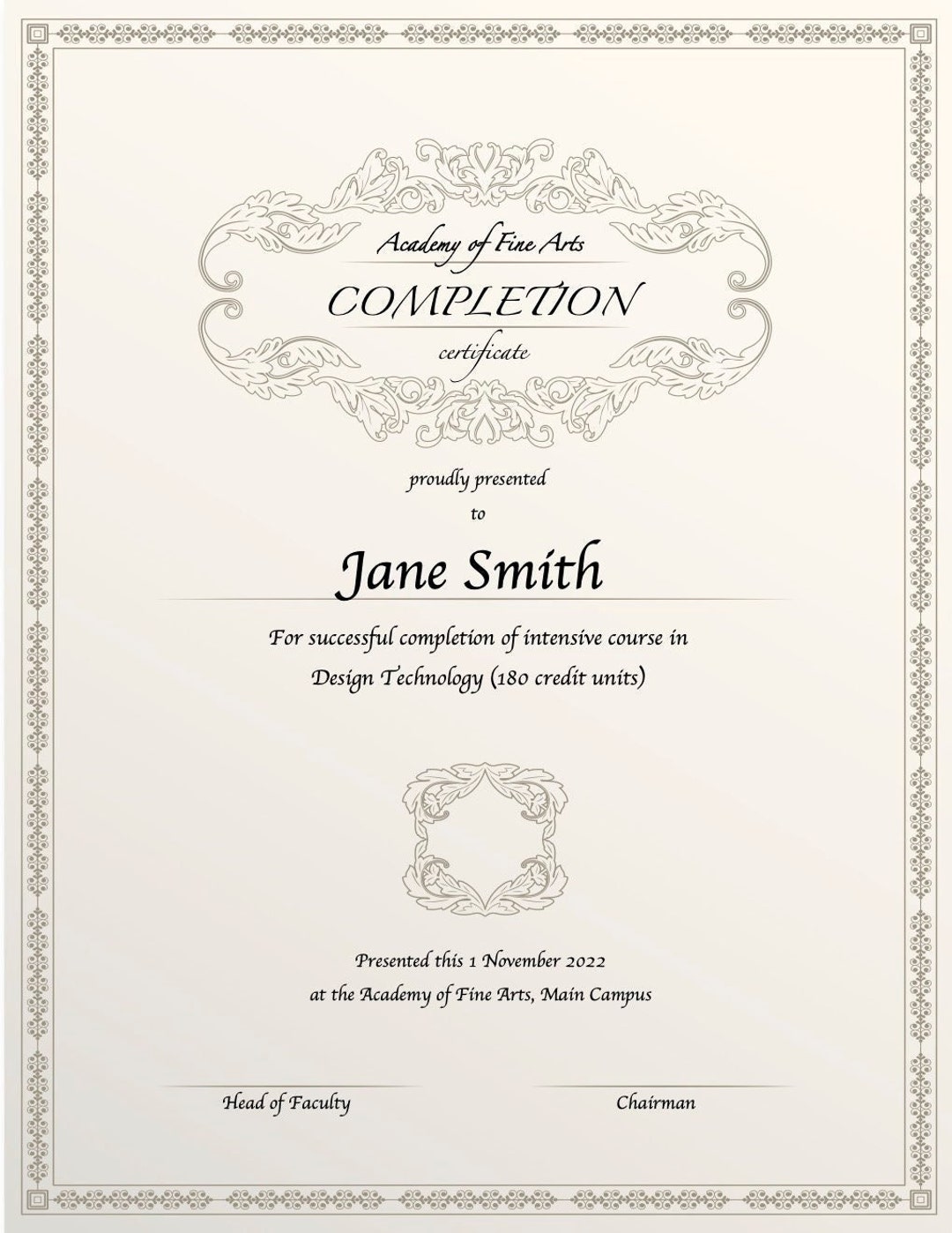 Certificate of Completion, Portrait, Minimalistic - Font Included - Etsy