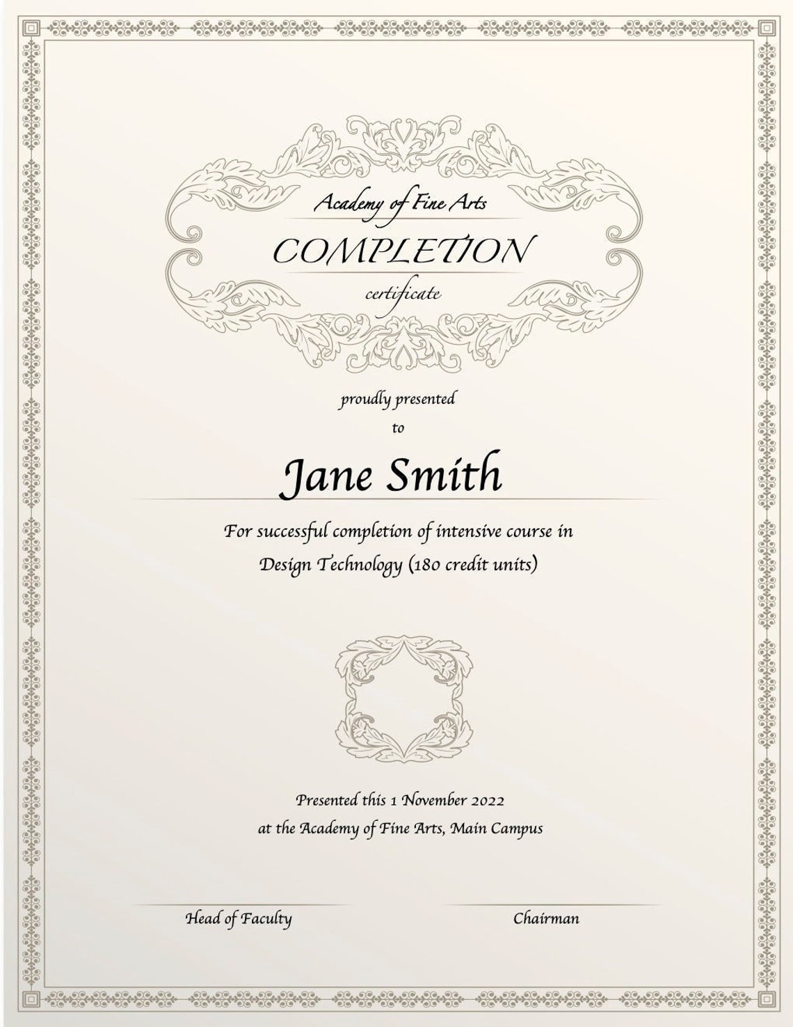 Certificate of Completion, Portrait, Minimalistic - Font Included - Etsy