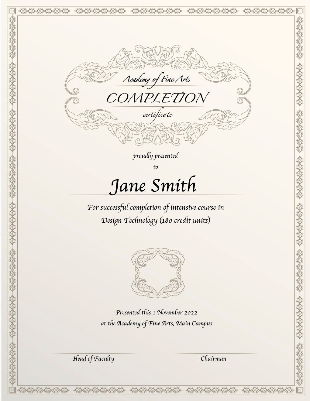 Certificate of Completion, Portrait, Minimalistic - Font Included - Etsy
